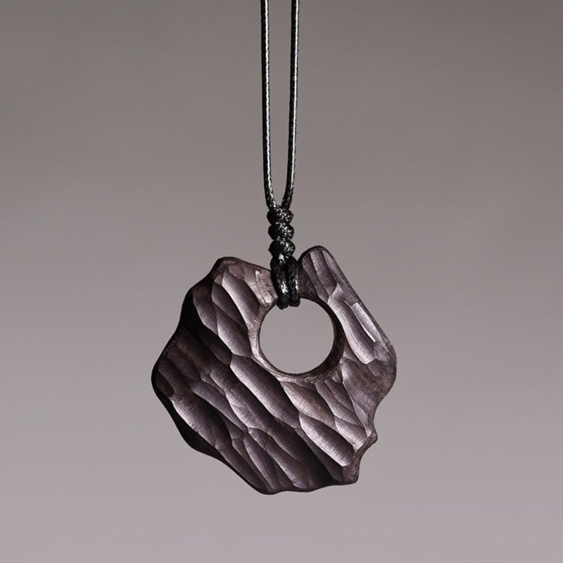 Mythstone Ebony Wood Hollow Irregular Shape Peace Balance Necklace ...