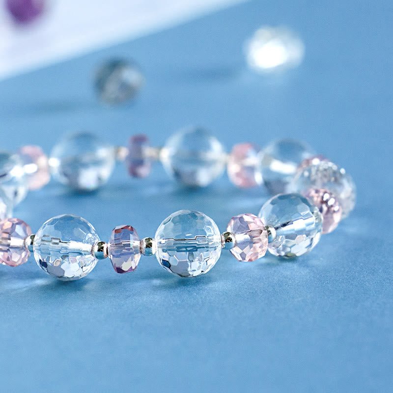 Mythstone White Crystal Pink Crystal Protection Star Charm Bracelet ...