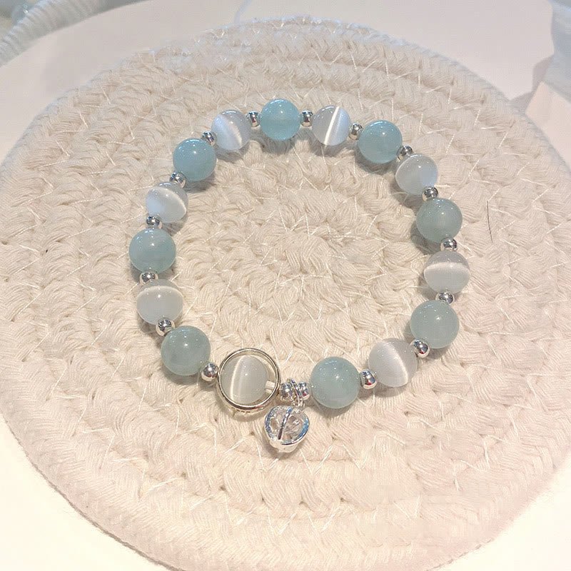 Mythstone 925 Sterling Silver Cat's Eye Aquamarine Support Charm Bracelet - mythstoneshop.com