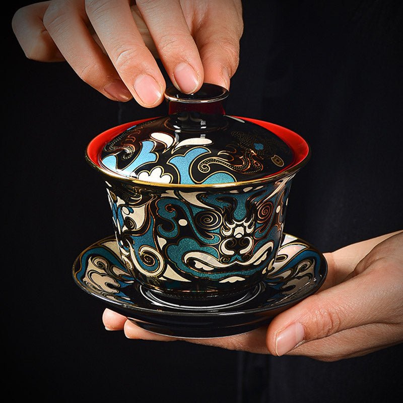 Mythstone Peking Opera Mask Pattern Ceramic Gaiwan Sancai Teacup Kung ...